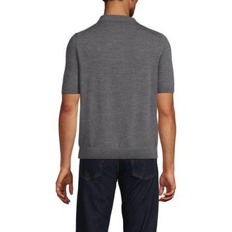 Lands End Kurz&auml;rmeliger Merino-Polopullover, Herren, Gr&ouml;&szlig;e:48-50 regular, Grau, by Lands End