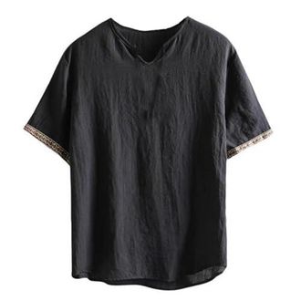 Generico T-shirt en lin m&eacute;lang&eacute; l&eacute;ger et respirant pour homme pour les loisirs en &eacute;t&eacute;, Noir, 5X-Large