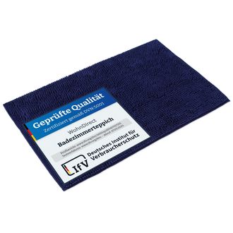 WohnDirect Badematte 50x80 cm Dunkelblau - Saugstarker Duschvorleger & Badvorleger - Weicher Hochflor Badezimmerteppich Rechteckig, Waschbar & Oeko-Tex (Versand 
