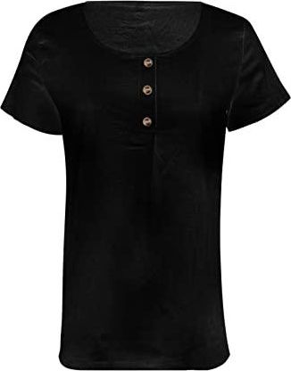 Generic Chemise en lin &agrave; manches courtes pour femme - Chemisier blanc en coton boutonn&eacute; l&eacute;ger col rond grande taille pull chemisier &eacute;paules droites coupe clas