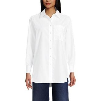 Lands End Lange weite B&uuml;gelfrei-Bluse, Damen, Gr&ouml;&szlig;e:44-46 regular, Wei&szlig;, Baumwolle, by Lands End