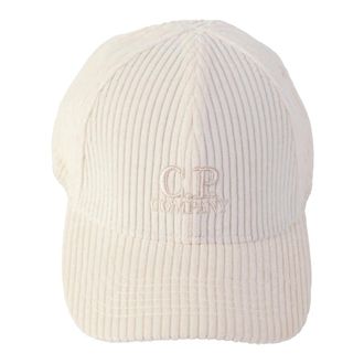 C.P. Company C.p. Company, Homme, Accessoires, Blanc, Taille: ONE Size Casquette Logo 350 en Velours C&ocirc;tel&eacute;