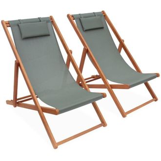 Sweeek 2er-Set Sonnenliegen aus Eukalyptus und Textilene
