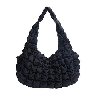 Generic Sac &agrave; bandouli&egrave;re pliss&eacute; en nylon de couleur unie pour femme, pour le travail, le shopping, les voyages, le quotidien, Noir, 350.00*220.00*80.00 mm