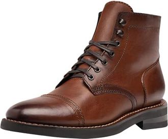 Jamron Homme Élégant Cap Toe Bottines à Lacets Brillant Cuir Synthétique Bottes Derby Habillées Marron Foncé SN0707335 EU45.5
