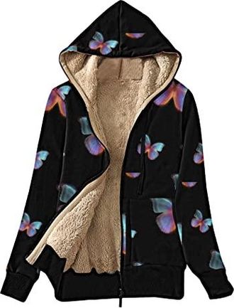 Generic Vestes &eacute;paisses pour femmes 2026 - Imprim&eacute; papillons - Doublure polaire - Sweat &agrave; capuche avec poches lat&eacute;rales, violet, XL