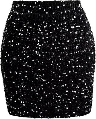 MisShow Jupe Enveloppante Élastique pour Disco Rave Soirée Bar Fête Concert Jupe de Danse Scintillante pour Femmes et Filles Noir L