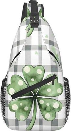 Generic Sacoche Homme Bandouliere Couverture &agrave; carreaux Buffalo 4 feuilles Tr&egrave;fle R&eacute;glable Sac De Poitrine Antivol Sac &agrave; Dos Militaire pour Homme Voyage Rando