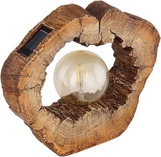 Globo Lighting Solarlampe Outdoor Garten Solarleuchte LED Solar Au&szlig;enlampe Gartendeko Baumscheibe Holzoptik braun, Kunststoff, 1x LED warmwei&szlig;, LxBxH 30,5x8,5x25,5 c
