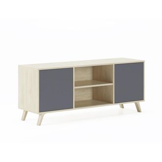 Skraut Home M&ouml;bel tv 140 mit 2 T&uuml;ren, Wohnzimmer, WIND-Modell, Puccini-Strukturfarbe, anthrazitgraue T&uuml;rfarbe, Ma&szlig;e 140x40x57cm hoch. - Skraut Home