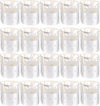 Garneck 50 St&uuml;ck Weihnachts Kerzenlampenschirme aus Papier Hohl Schneeflocken Motiv Silber Dekoration f&uuml;r Kerzen Festliche Beleuchtung Zuhause