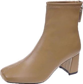 Generic Bottines pour femme Automne et Hiver Simple Couleur unie Mode Confortable Bout carr&eacute; Talon carr&eacute; Fermeture &eacute;clair dans le dos Bottines et bottes pour 