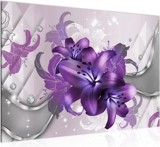 Runa Art Bild Blumen Lilien Modern Wandbilder Wohnzimmer 1 Teilig - Made In Germany - Abstrakt Violett Lila Flur 016515c