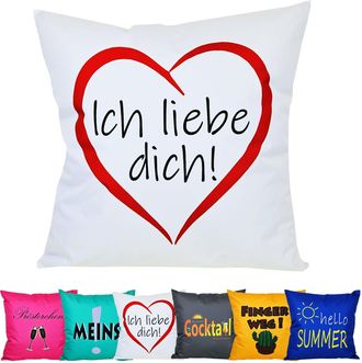 JACK 50x50cm Motiv Outdoor Lounge Kissen Dekokissen inkl. XXL-Füllung Wasserabweisend Sitzkissen Garten Stuhl Lotus Effekt lustig, Farbe:Ich Liebe Dich
