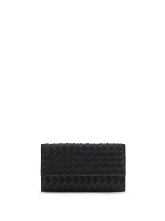 Bottega Veneta Womens Bifold Wallet Intrecciato Black-Gold Lamb Leather & Purses Black/gold