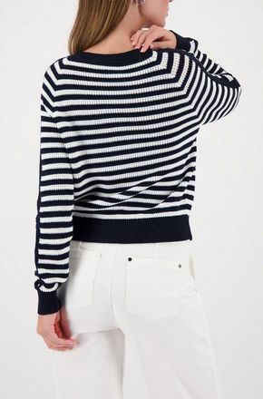 Monari Strickpullover Rundhalsausschnitt, Regular Fit, Streifendetail am &Auml;rmel