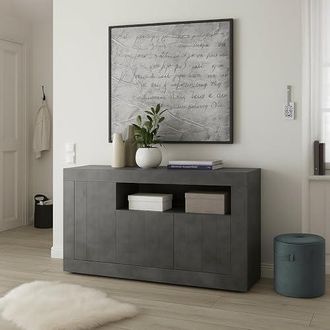 Dmora Kommode Ledro, Wohnzimmerbuffet, Wohnzimmer-Sideboard, Moderne K&uuml;chen-Speisekammer, Made in Italy, 138x42 h86 cm, Schiefer