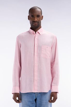 Eden Park Chemise En Lin Rose Unie Coupe Droite
