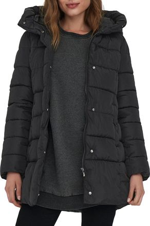 Only Damen Steppmantel ONLLina Puffer Coat lange Jacke mit Kapuze 15304782 Black XXL