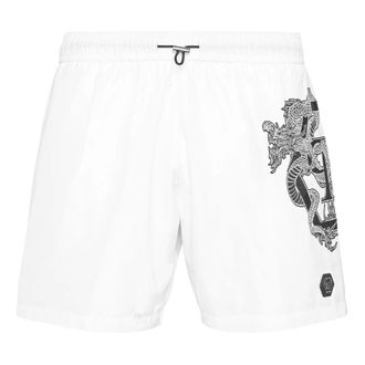 Philipp Plein Homme, Maillots de bain, Blanc, Taille: M Shorts Dragon