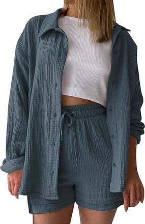 Generic Chemisier long en mousseline pour femme - Chemisier long surdimensionn&eacute; - L&eacute;ger et a&eacute;r&eacute; - Couleur unie - Chemise en coton et lin - Chemise &eacute;l&eacute;gante &agrave; 