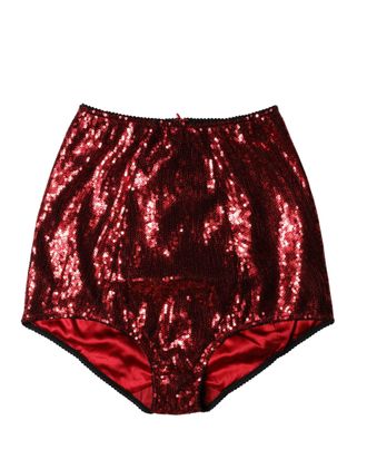 Dolce & Gabbana Womens Red Sequin Embellished High Waist Girdle Underwear Nylon Clothing