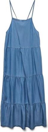 Vero Moda Layer Dress Vmfleur SL Robe 7/8 Couches GA, Denim Bleu médium, M Femmes