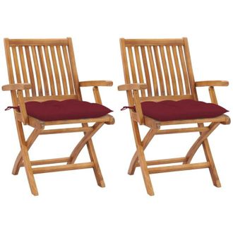 vidaXL Vidaxl - Gartenst&uuml;hle 2 Stk. mit Weinroten Kissen Massivholz Teak