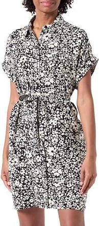 Vero Moda Vmeasy Joy S/S Shirt Dress WVN GA Robe, Noir/Jaune Sika, S Femme