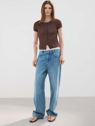 Mango Cardigan crochet manches courtes chocolat - Femme - XXS - MANGO