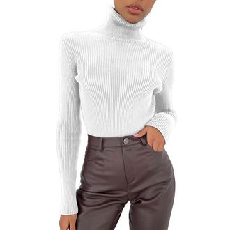 Generic Pull Col Roulé Femme dhiver Basiques sous-Vêtement Pull en Tricot Chaud à Manches Longues Décontracté Pull Femme Classique Colour Unie Pulls en Maille