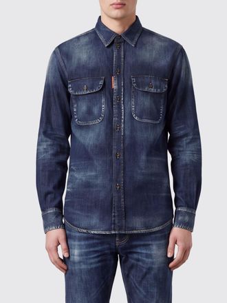Dsquared2 Chemise en denim de coton avec poches plaqu&eacute;es et rabats