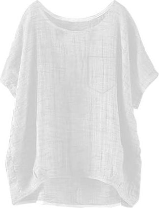 Generic Tunique &agrave; poches aspect lin pour femme | Chemisier textur&eacute; &agrave; manches courtes d&eacute;contract&eacute; &agrave; ourlet bas et haut, chemise surdimensionn&eacute;e l&eacute;g&egrave;re et respi
