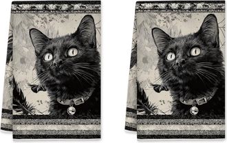 Generic Halloween-K&uuml;chent&uuml;cher, 2er-Set, Fantasievolle Vintage-Glocke, Blumenmuster, schwarz, saugf&auml;hige Geschirrt&uuml;cher zum Trocknen von Geschirr, Kabine, K&uuml;c