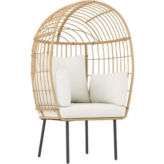 OUTSUNNY Rattansessel Ei-F&ouml;rmig mit abnehmbarem Kissen, Polster, &uuml;bergro&szlig;e Outdoor Sessel aus Rattan, Wetterfest Korbsessel Gartensessel Gartenst&uuml;hle f&uuml;r