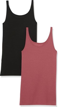Amazon Essentials Damen Schmal geschnittenes Tanktop mit dünnem Trägern, 2er-Pack, Pflaume/Schwarz, XXL