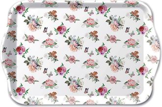 Ambiente Tablett Tray kleines Serviertablett 13x21 cm Dekotablett Rosen Blumenmotiv Landhaus Vintage Retro Melamintablett in zarten Farben