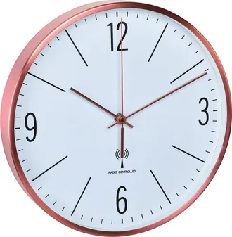 TFA Dostmann Funk-Wanduhr mit kupferfarbenen Metallrahmen, Metall, Kupfer, L310 x B55 x H340 mm