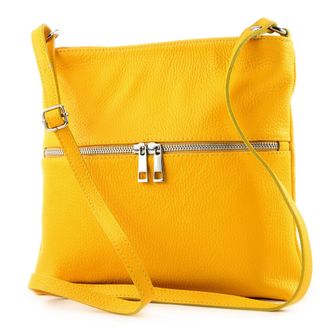 modamoda.de T144 Damen Leder Umh&auml;ngetasche Schultertasche Messenger bag handmade in Italy, Farbe:Gelb2021