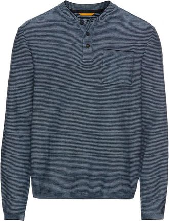 Camel Active Lang&auml;rmeliges Henley-Shirt aus Baumwollmischung - - Tops - Herren - Blau - 3XL