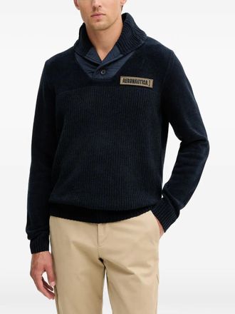 Aeronautica shawl-collar patch sweater - Blau