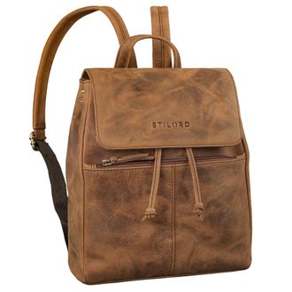 STILORD Jette Kleiner Damen Rucksack Elegant Cityrucksack Echtleder Tagesrucksack Vintage Frauen Lederrucksack schicker Damenrucksack, Farbe:sepia - braun