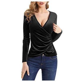 Generic T-shirts Personnalis&eacute; Col V Velours Chemisier Femme avec Design enveloppant Coupe &eacute;troite Manches Longues pour un look &eacute;l&eacute;gant T-shirts pour femmes T-