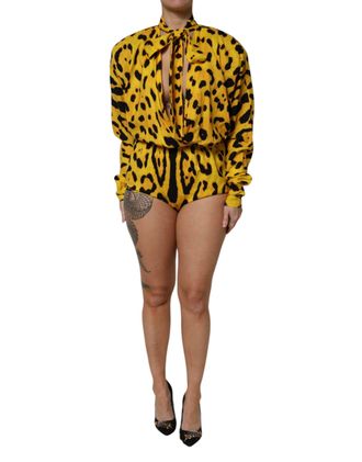 Dolce & Gabbana Leopard-Print Silk Bodysuit - Yellow