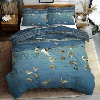 Generic Bettw&auml;sche 220x240 Frischer Nat&uuml;Rlicher Stil Bettbezug 220x240 Meereslandschaft Bettbezug mit 2 Kissenbez&uuml;ge 80x80cm, Bettw&auml;sche-Sets Microfaser mit R