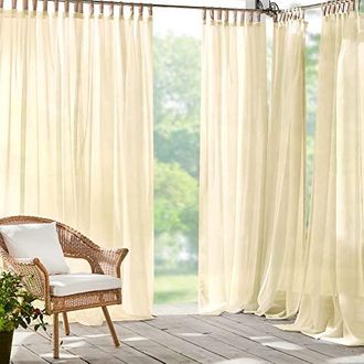 Elrene Home Fashions Darien Vorhang, wetterfest, einfarbig, für Veranda, Pergola, Terrasse, Deck, 132 cm B x 244 cm L, Natur