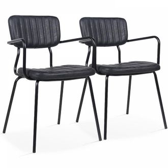 Oviala Oviala - Lot de 2 chaises avec accoudoirs en textile enduit noir