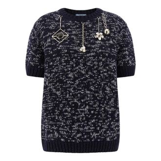 Prada Wollpullover mit Rundhalsausschnitt und Anh&auml;nger - - Knitwear - Damen - Blau - M