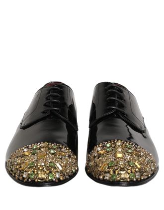 Dolce & Gabbana Black Embellished Men Derby Dress Formal Shoes Leather