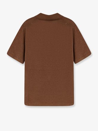 Alpha Studio Mens Polo Shirt Linen-Cotton Brown T-shirts And Polos
